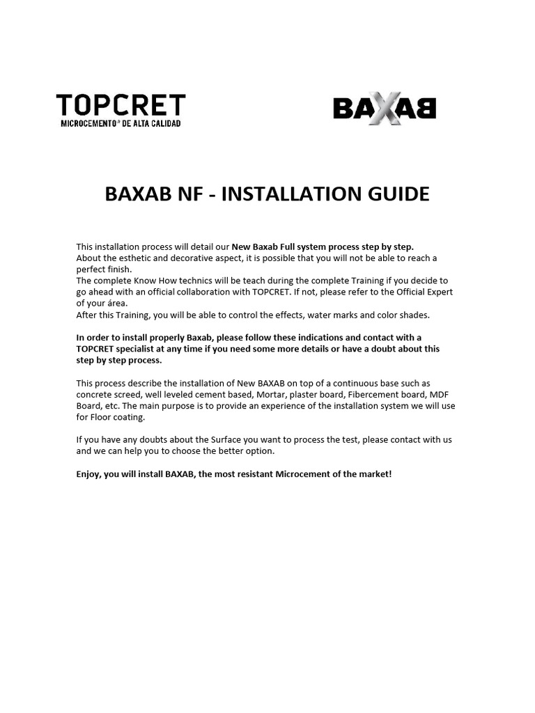 BAXAB NF - Installation Process | PDF