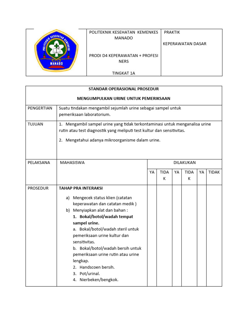 SOP Pengambilan Sampel Urine | PDF