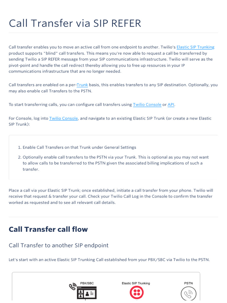 Call Transfer Via SIP REFER Twilio | PDF