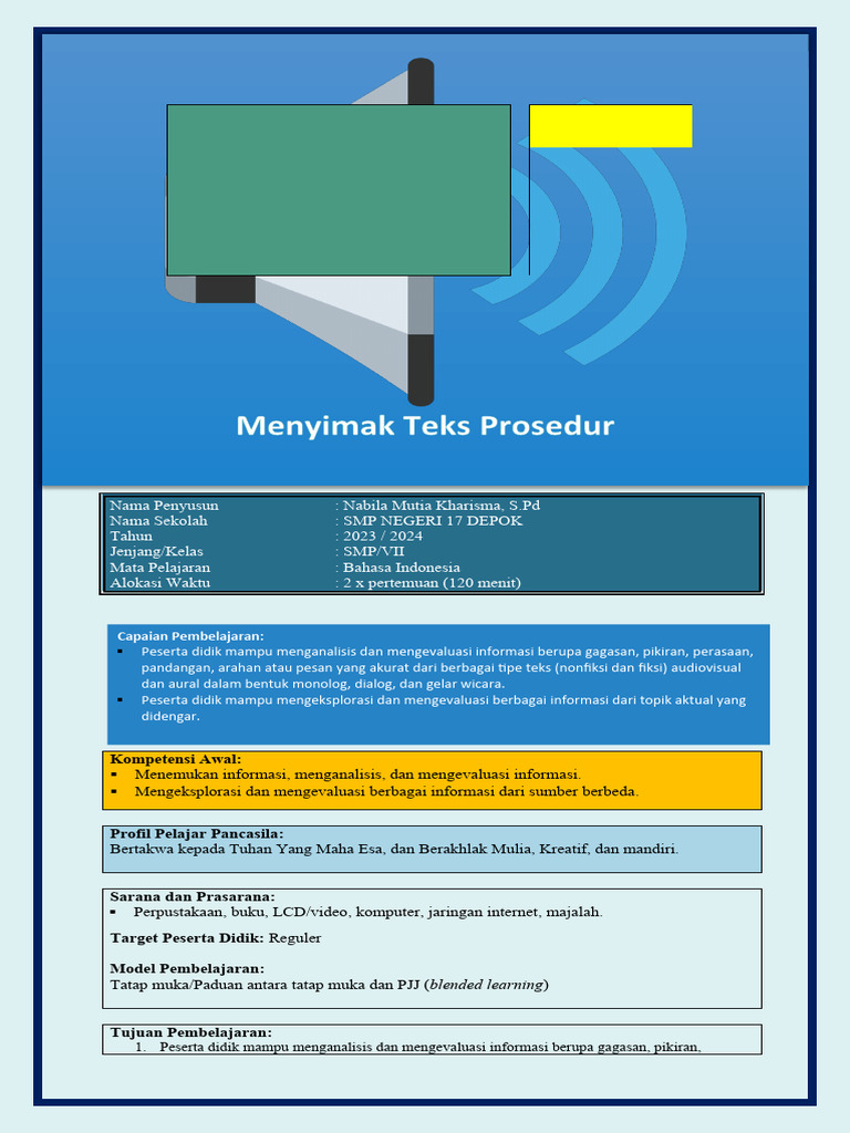 Modul Ajar BINDO Klas 7 Bab 4 Teks Prosedur | PDF