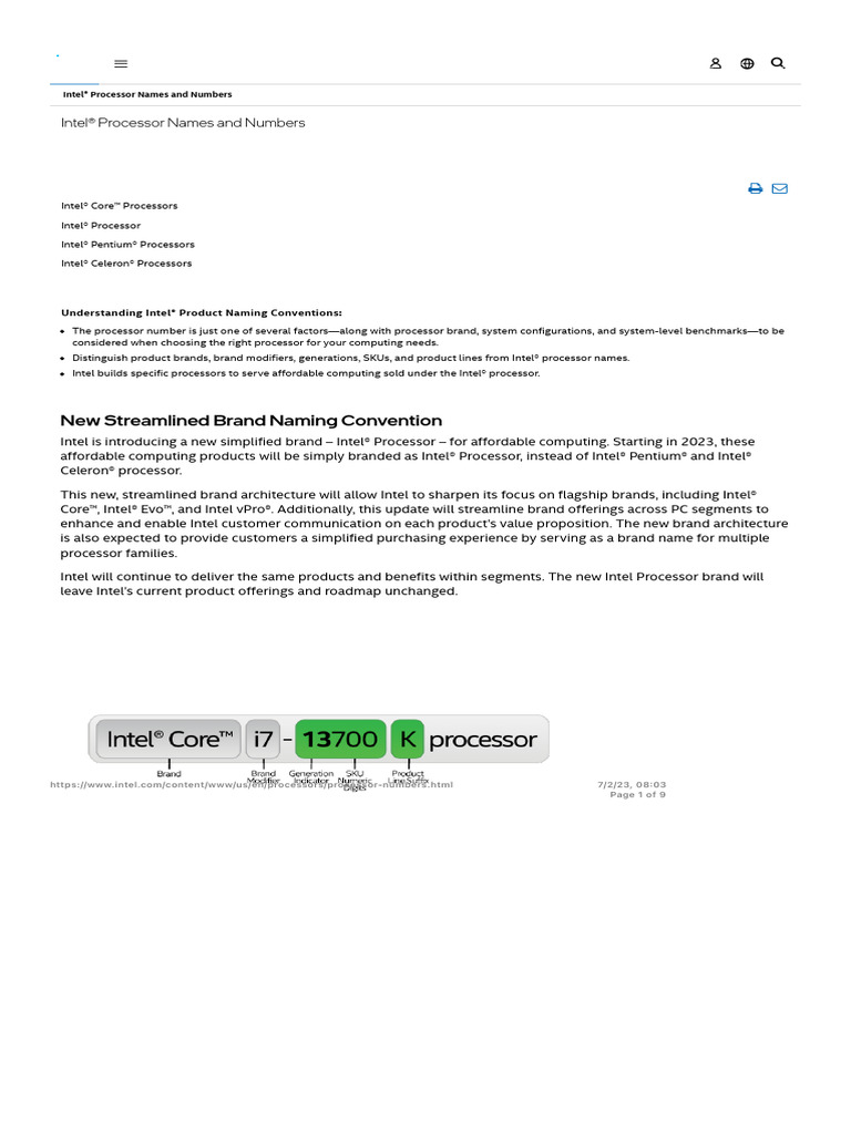 Intel® Processor Names, Numbers and Generation List | PDF