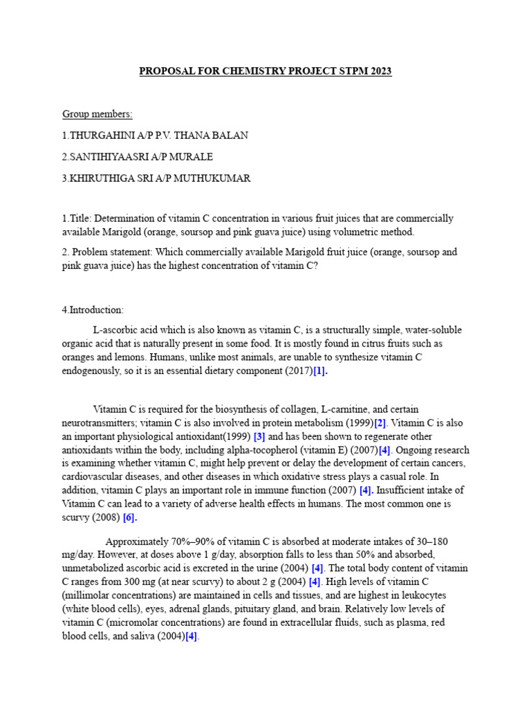 PROPOSAL FOR CHEMISTRY PROJECT STPM 2023 New-1 | PDF