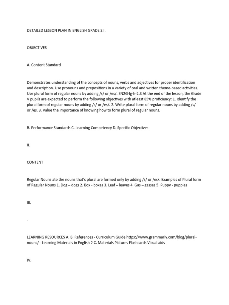 DETAILED LESSON PLAN IN ENGLISH GRADE 2, Editing | PDF