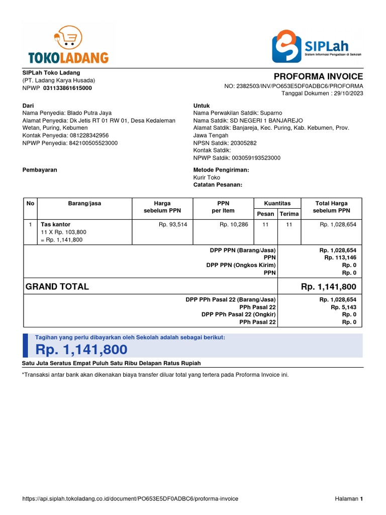 Proforma Invoice Po653e5df0adbc6 | PDF