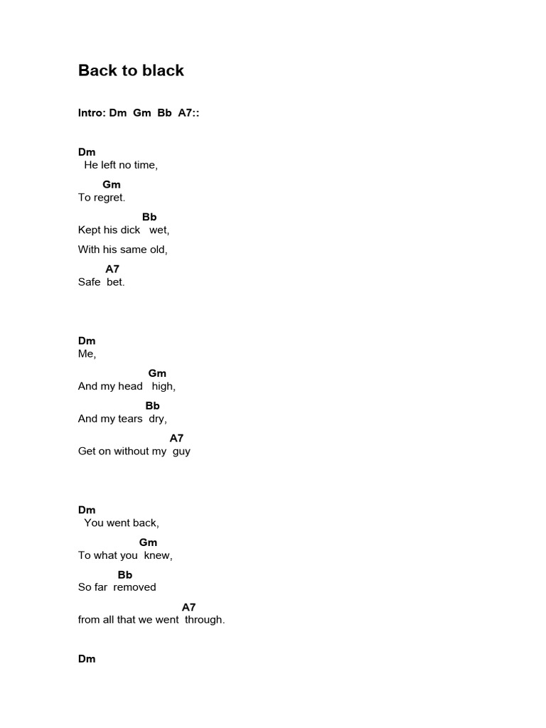 Back to Black: Song Lyrics Analysis | PDF