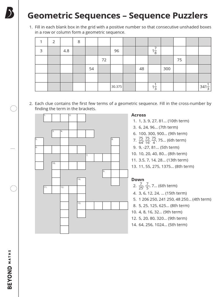 Geometric Sequences - Sequence Puzzlers | PDF