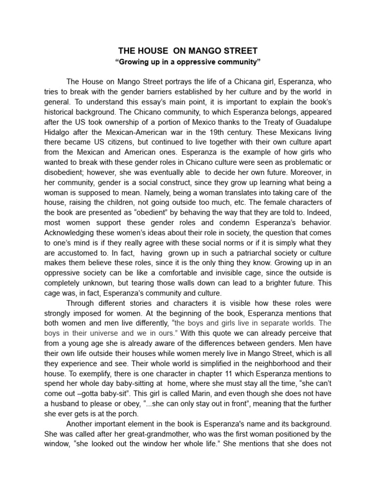 THE HOUSE ON MANGO STREET Essay | PDF