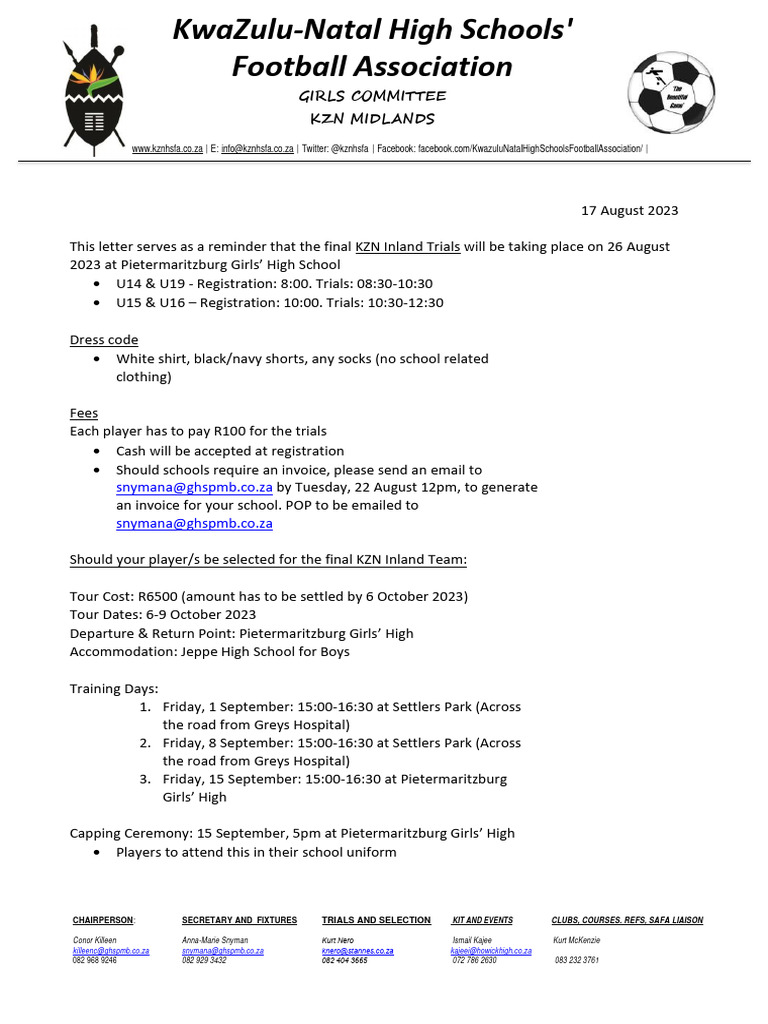 KZN Inland Inter-District Trials | PDF
