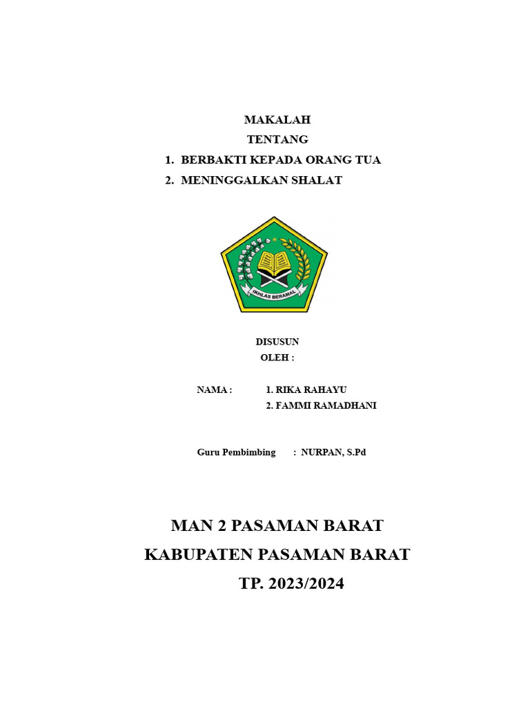 Makalah Berbakti Kepada Orang Tua | PDF