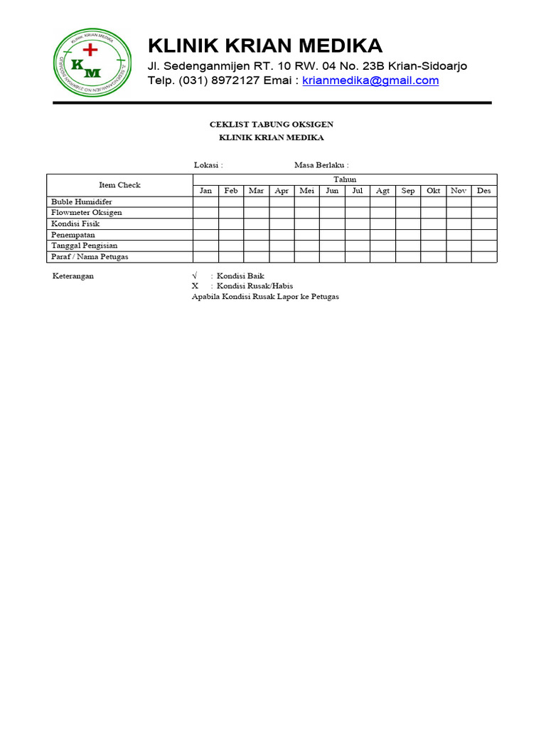 Checklist Tabung Oksigen | PDF