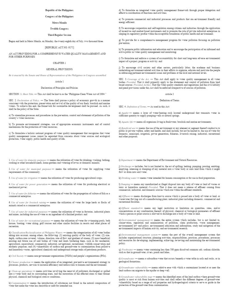 Republic Act No. 9275 | PDF