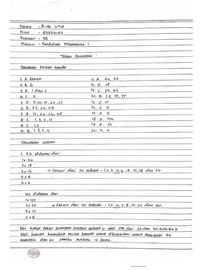TUGAS Partisipasi Matematika | PDF