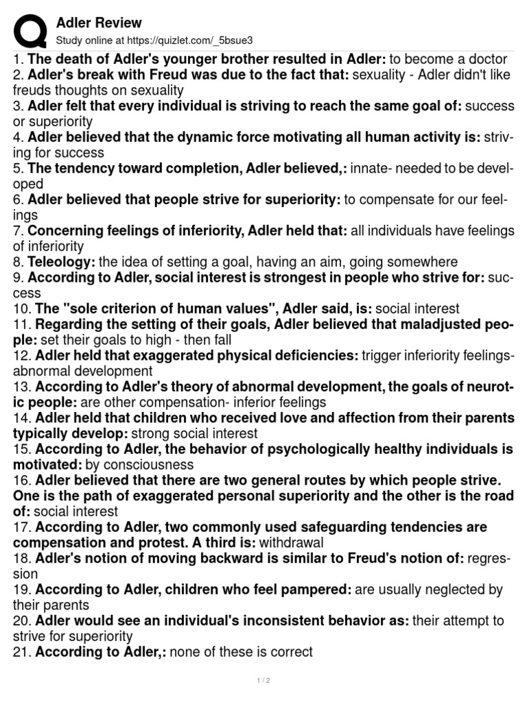 Adler Test Review | Download Free PDF | Psychological Concepts | Psychology