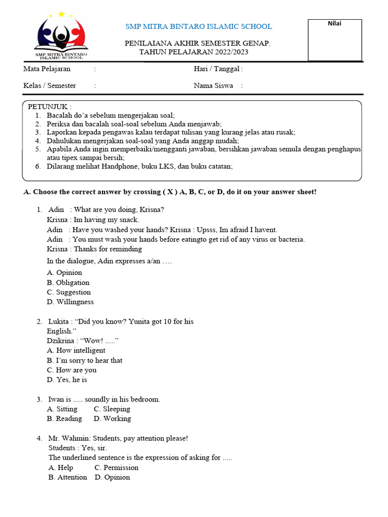 Soal English Class 8 | PDF | Verb | Adjective