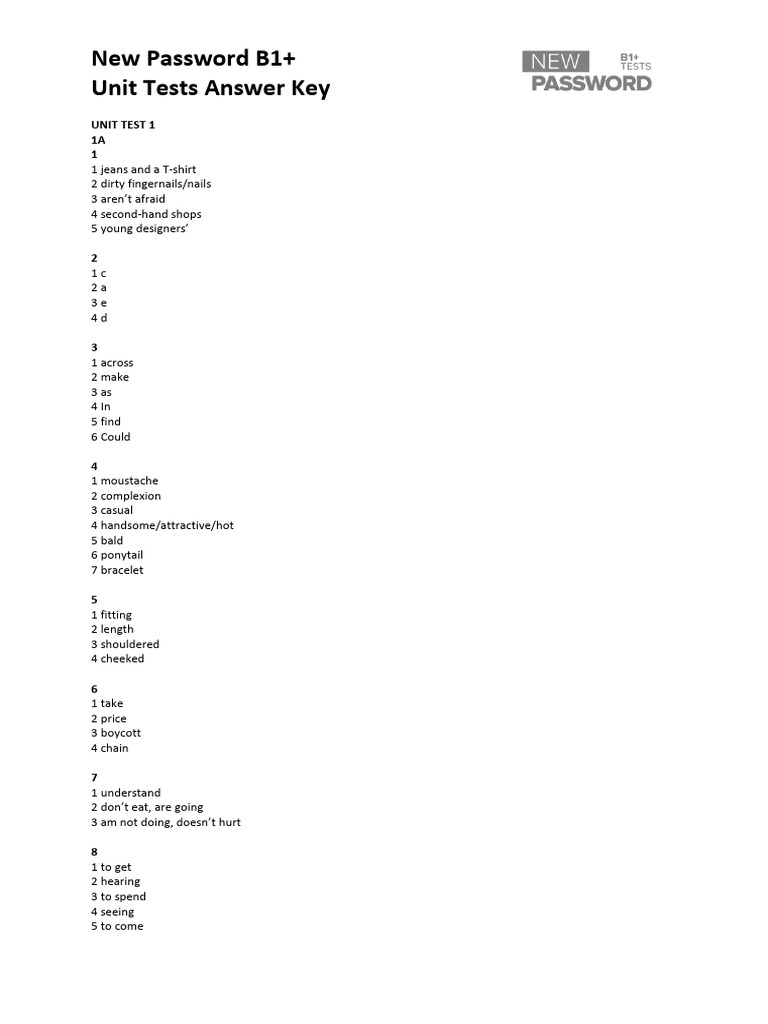 New Password B1+ UT Answer Key | PDF