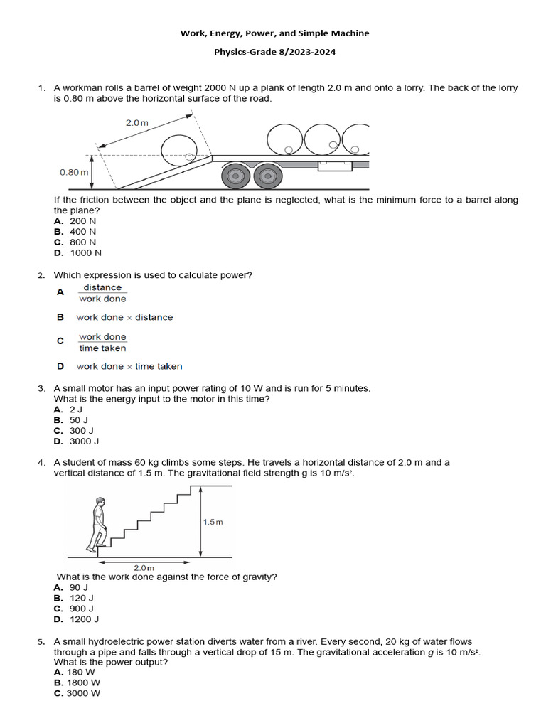 Work, Energy, and Simple Machines Quiz | PDF