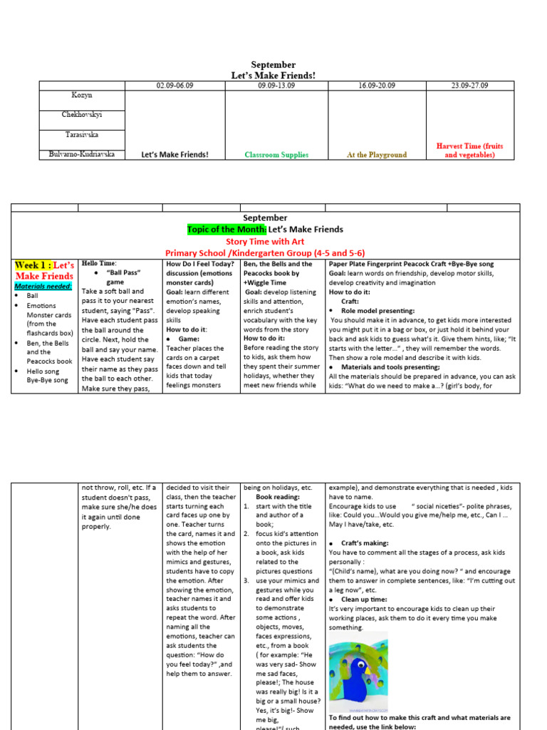 Story Time with Art lesson's plans primary and kindergartenTarasivska | PDF