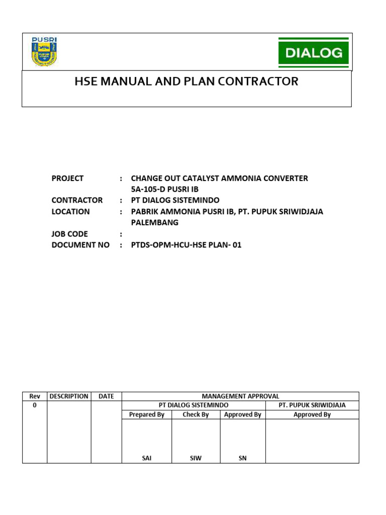 HSE Plan for Catalyst Change Out Project | PDF | Occupational Safety ...