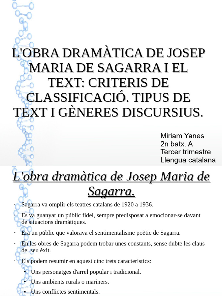Obra Dramàtica de Josep Maria de Sagarra I Tipus de Text I Gèneres Discursius | PDF