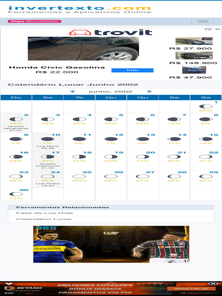 Calendário Lunar Junho 2002 | PDF