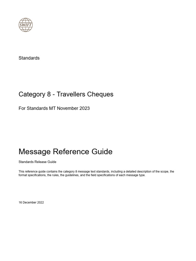 Message Reference Guide: Category 8 - Travellers Cheques | PDF | Cheque ...