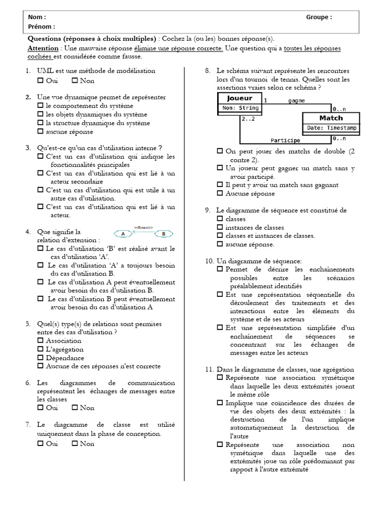 Questions QCM sur UML et modélisation | PDF