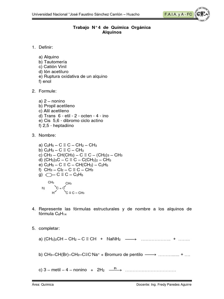 Guía Completa de Alquinos en Química Orgánica | PDF