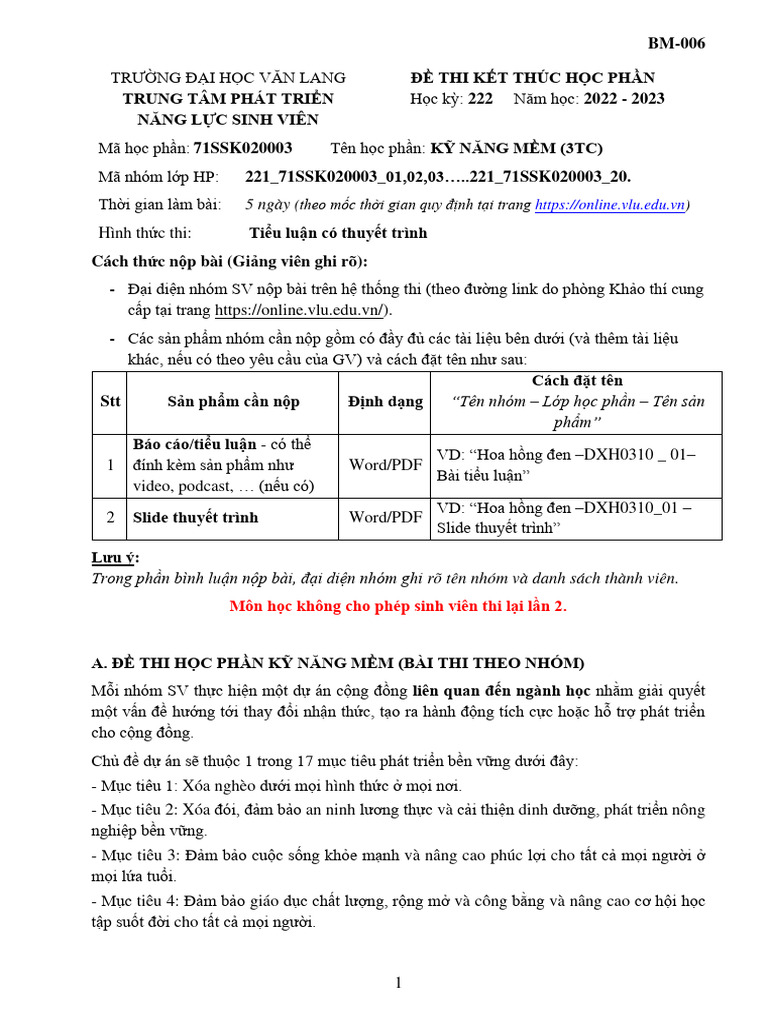 De Thi - Đap An - Ky Nang Mem 3tc - 71ssk020003 - Hk222 | PDF