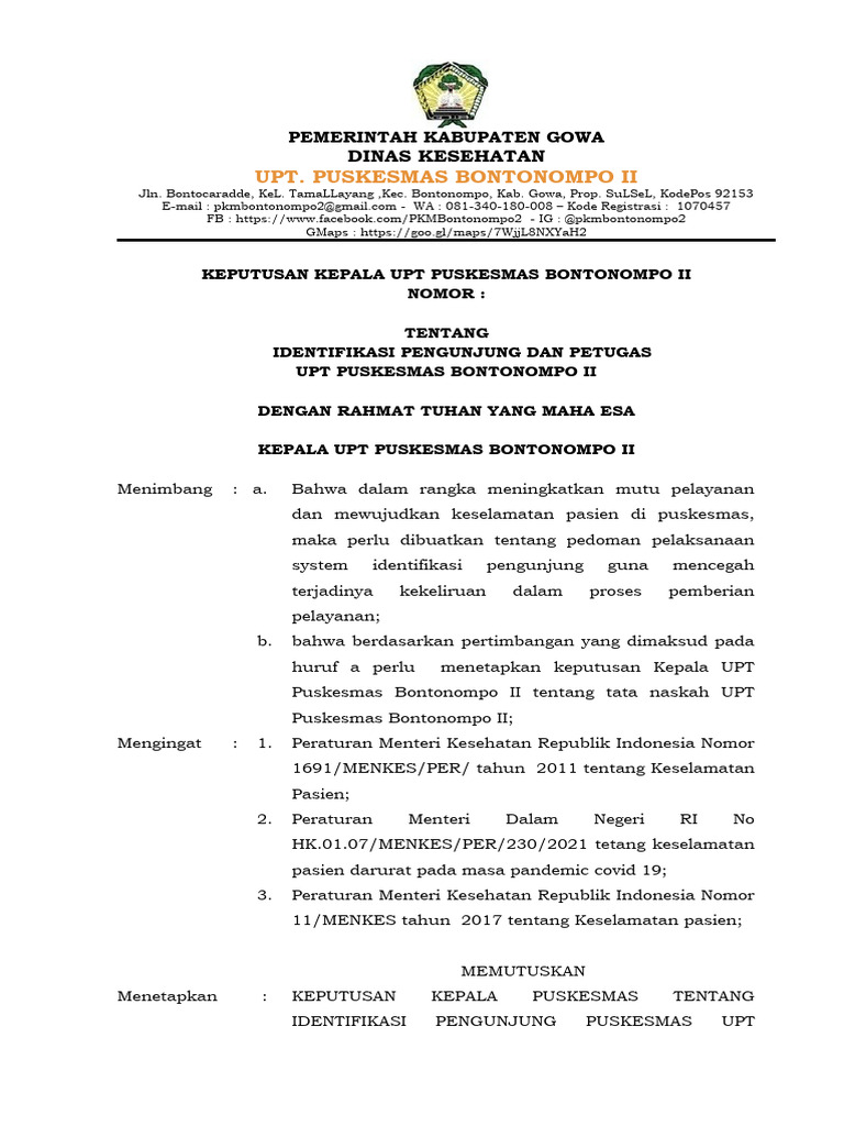 Pedoman Identifikasi Pengunjung Puskesmas | PDF