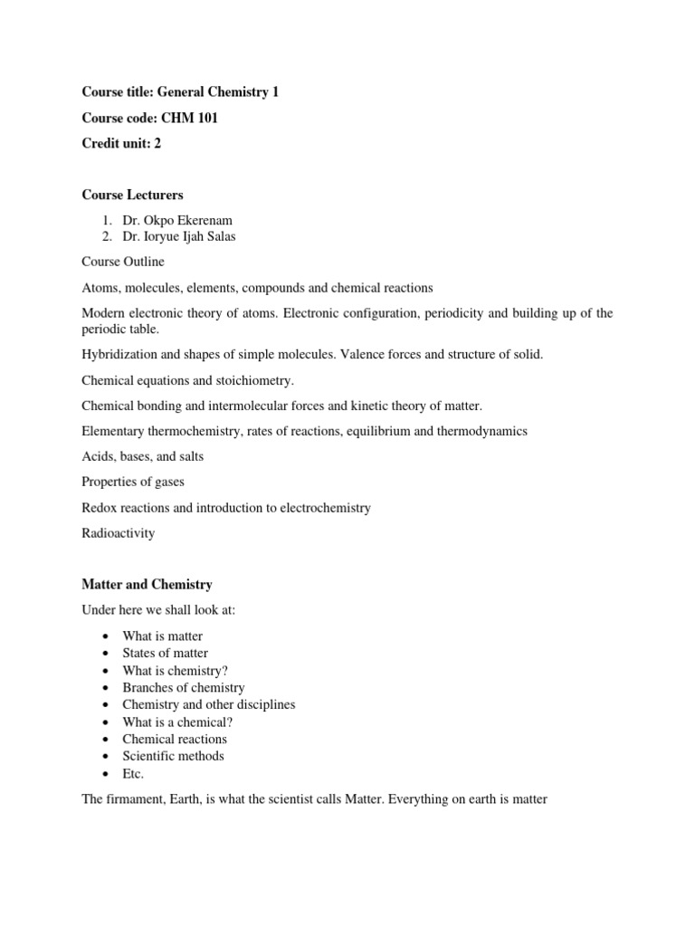 General Chemistry 1 Overview | PDF