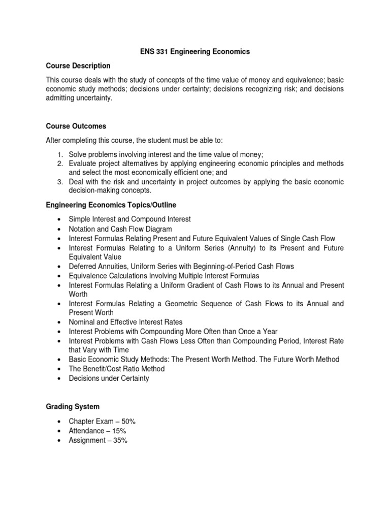 Engineering Economics Course Overview | PDF | Demand | Supply (Economics)