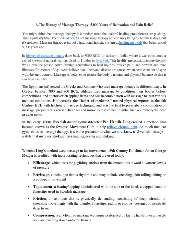 A.The History of Massage Therapy: 5,000 Years of Relaxation and Pain ...