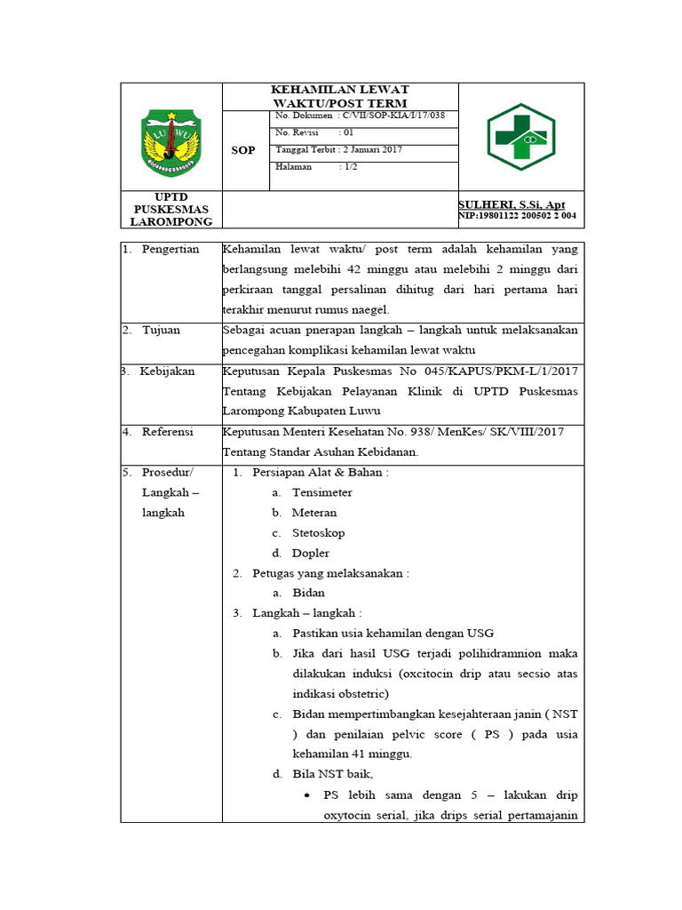 Sop Kehamilan Lewat Waktupost Term PDF
