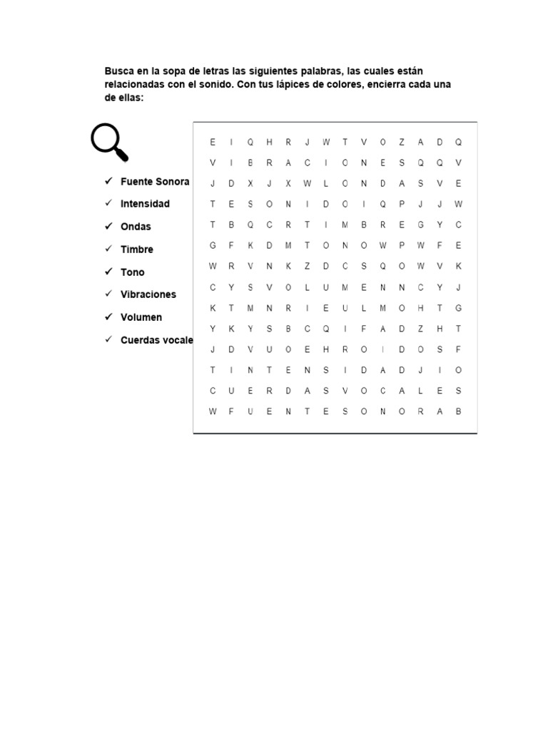 Busca en La Sopa de Letras Las Siguientes Palabras | PDF
