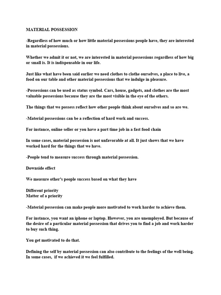 Material Possession | PDF | Self Esteem | Cognitive Psychology
