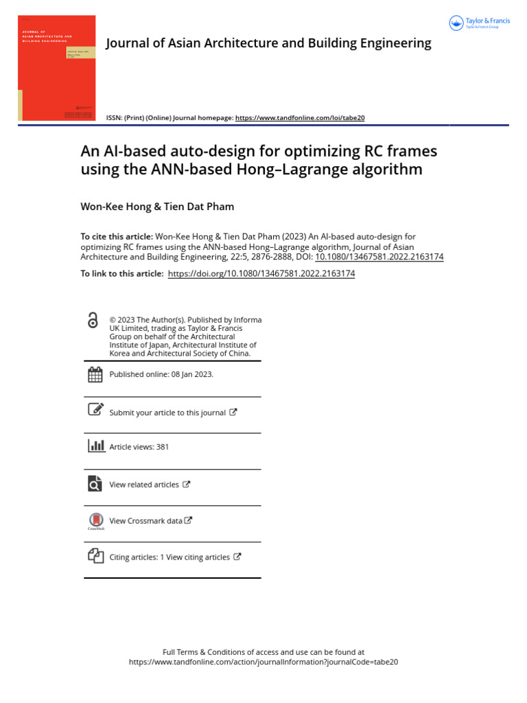 An Ai Based Auto Design For Optimizing Rc Frames Using The Ann Based Hong Lagrange Algorithm