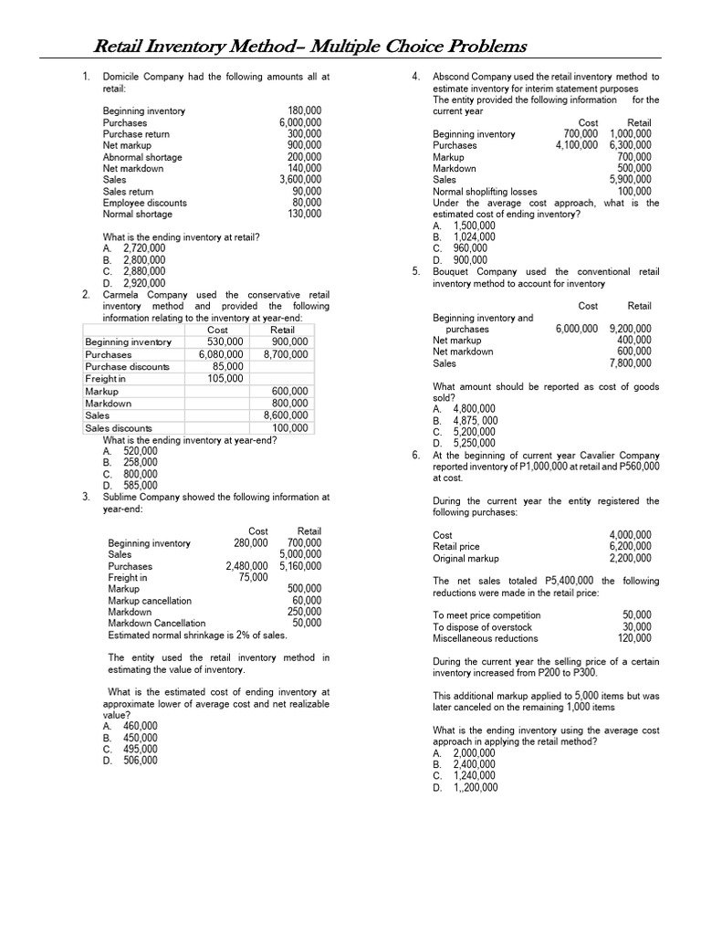 14 Retail InventoryMethod - Multiple Choice Problem | PDF