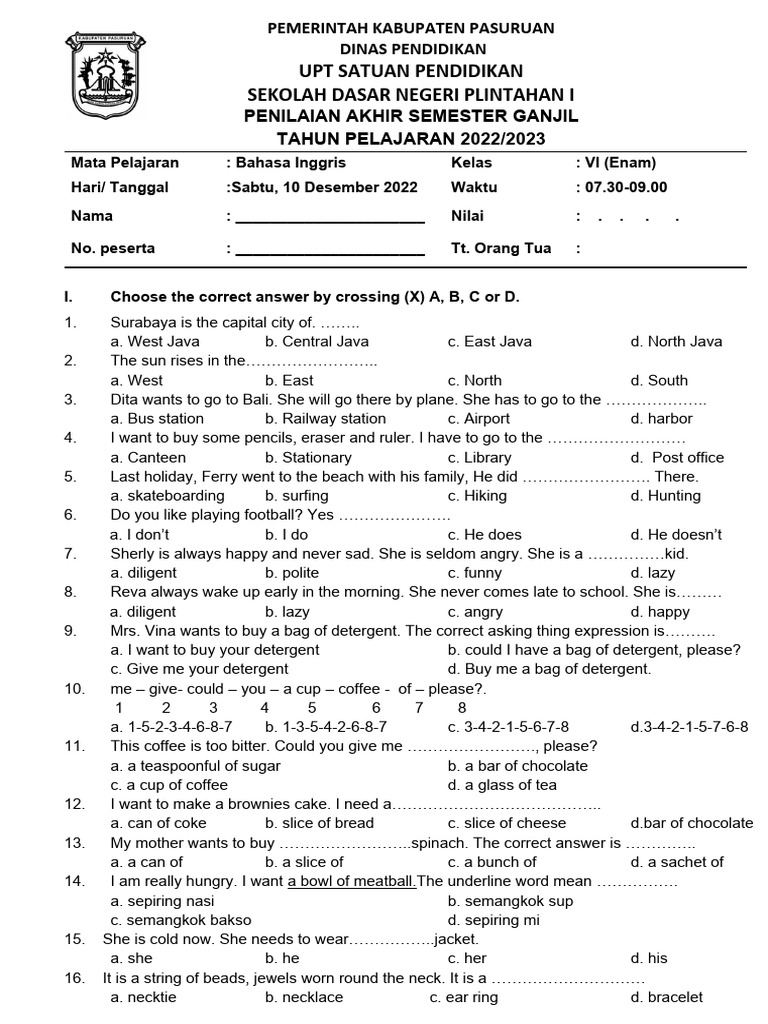 Pas B. Ing Ganjil 2022 Kelas 6 Fix | PDF | Snow White