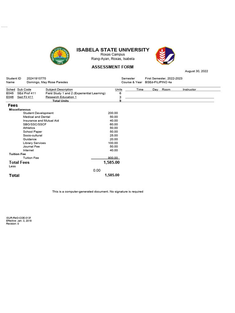 Assessment Form | PDF