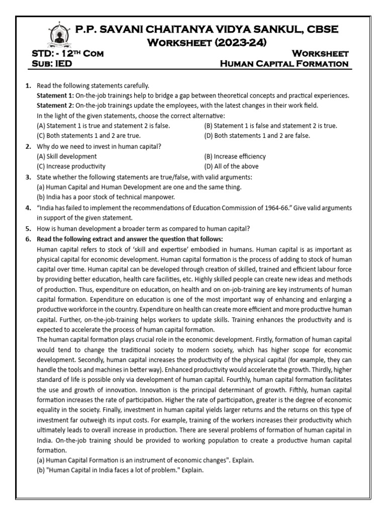 Ch. 5 IED Worksheet 1 | PDF | Economic Growth | Human Capital