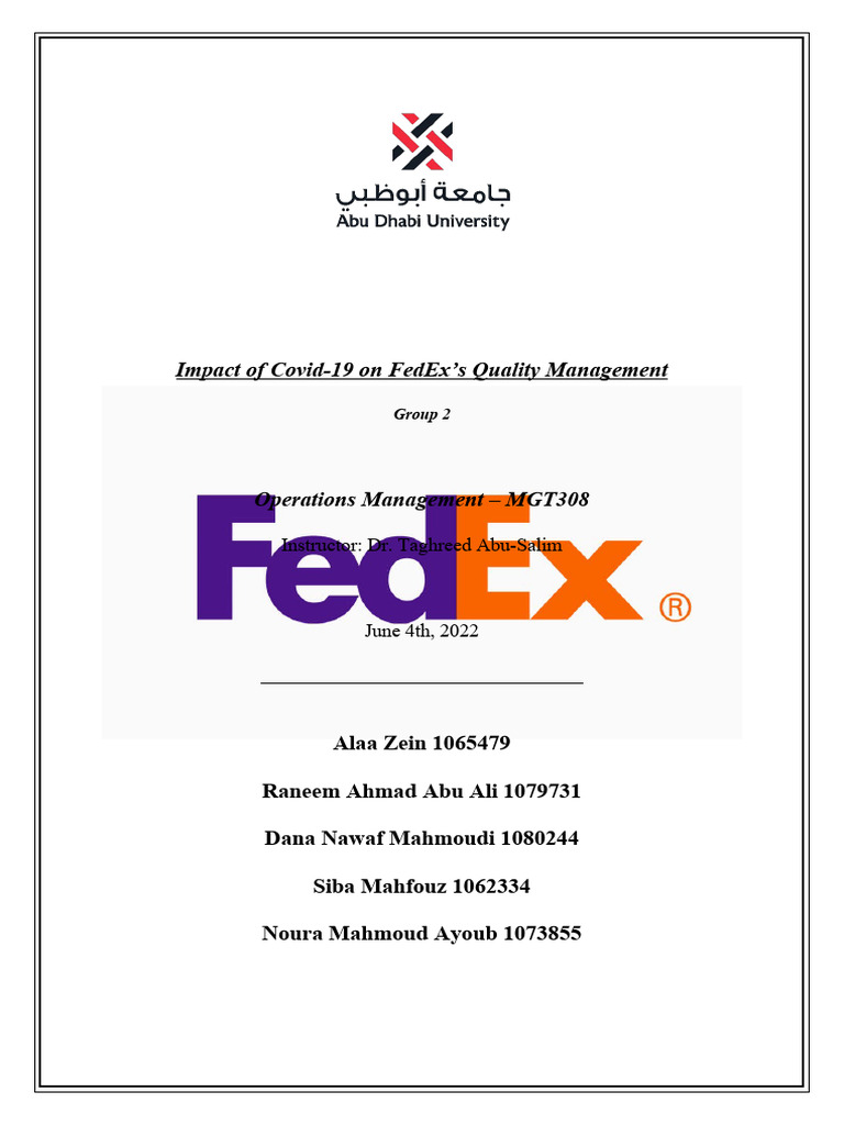 MGT308.Sample Project and Poster | PDF | Fed Ex | Quality Management