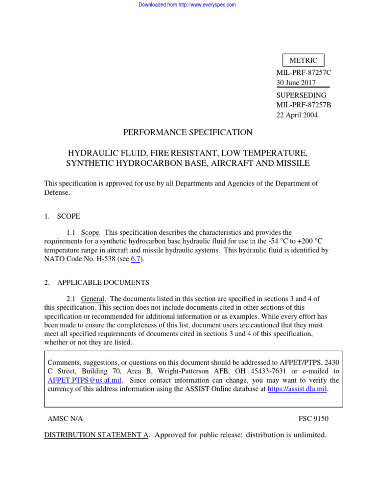 Mil PRF 87257C | PDF | Lubricant | Shelf Life