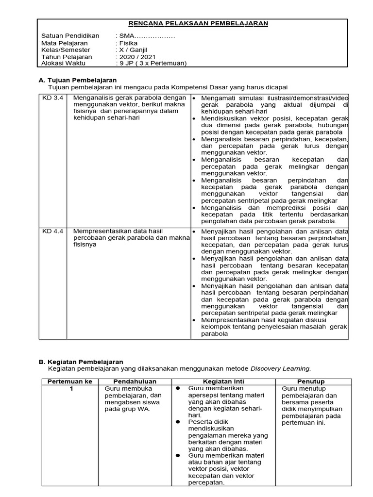 Contoh RPP 1 Lembar | PDF