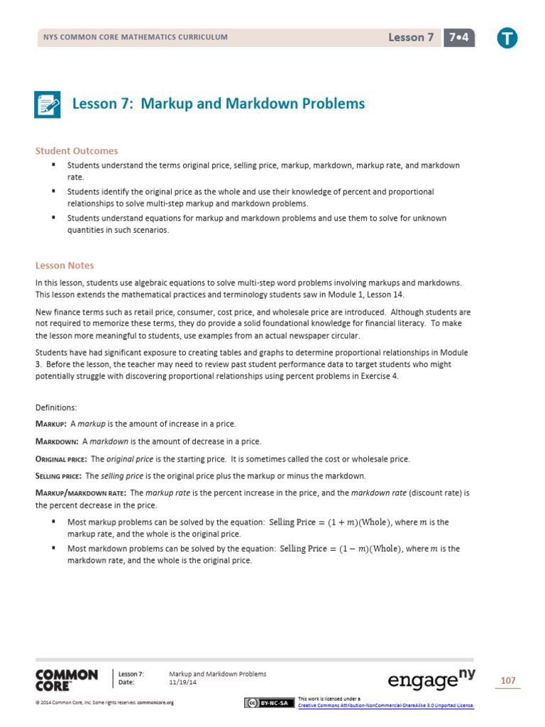 Math g7 m4 Topic B Lesson 7 Teacher | PDF | Prices | Equations
