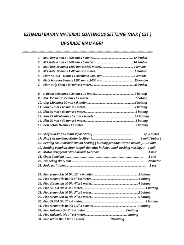 Estimasi Bahan Material CST (Riau Agri Upgrade) | Download Free PDF ...