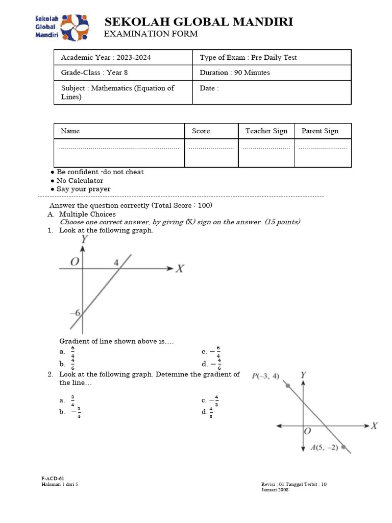 Ak Pre Daily Test Y8 Term 2 2023-2024 | PDF | Mathematics