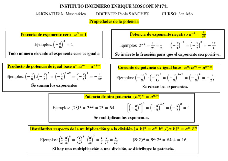 Propiedades de La Potencia | PDF | Exponenciación | Multiplicación