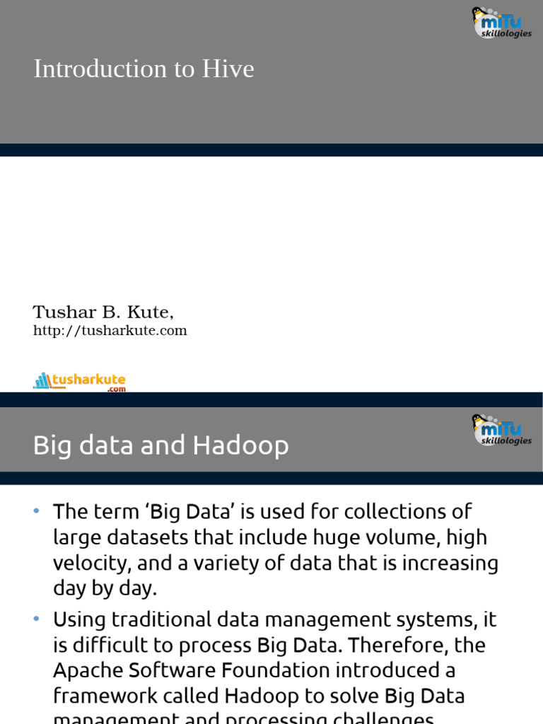 01 Introduction To Hive | PDF | Apache Hadoop | Map Reduce 01 Introduction To Hive | PDF | Apache Hadoop | Map Reduce