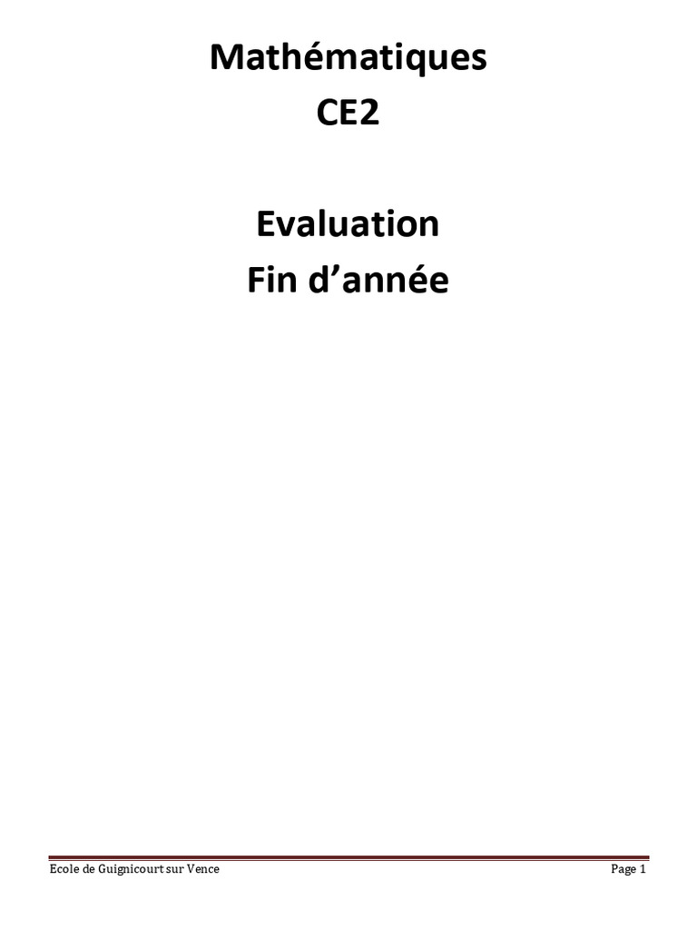 EVALUATION-CE2-maths | PDF