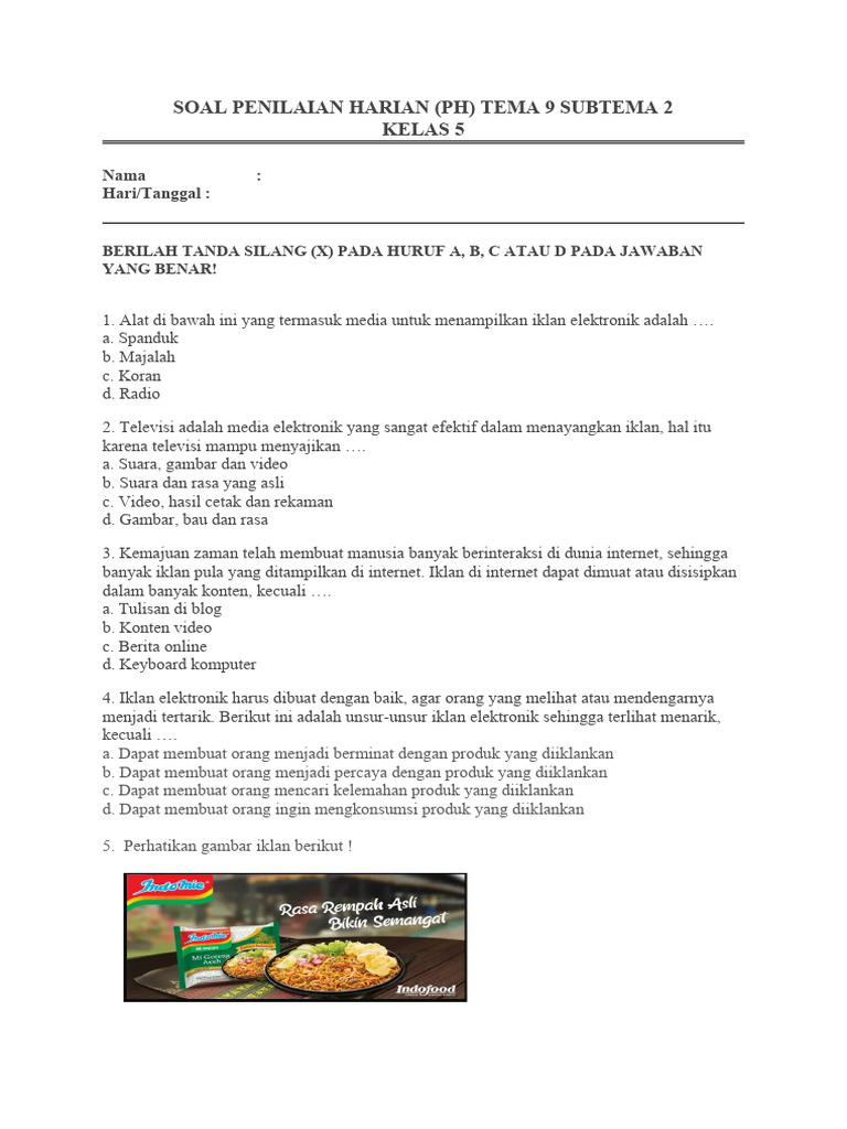 Soal PH Tema 9 ST 2 Kelas 5 | PDF